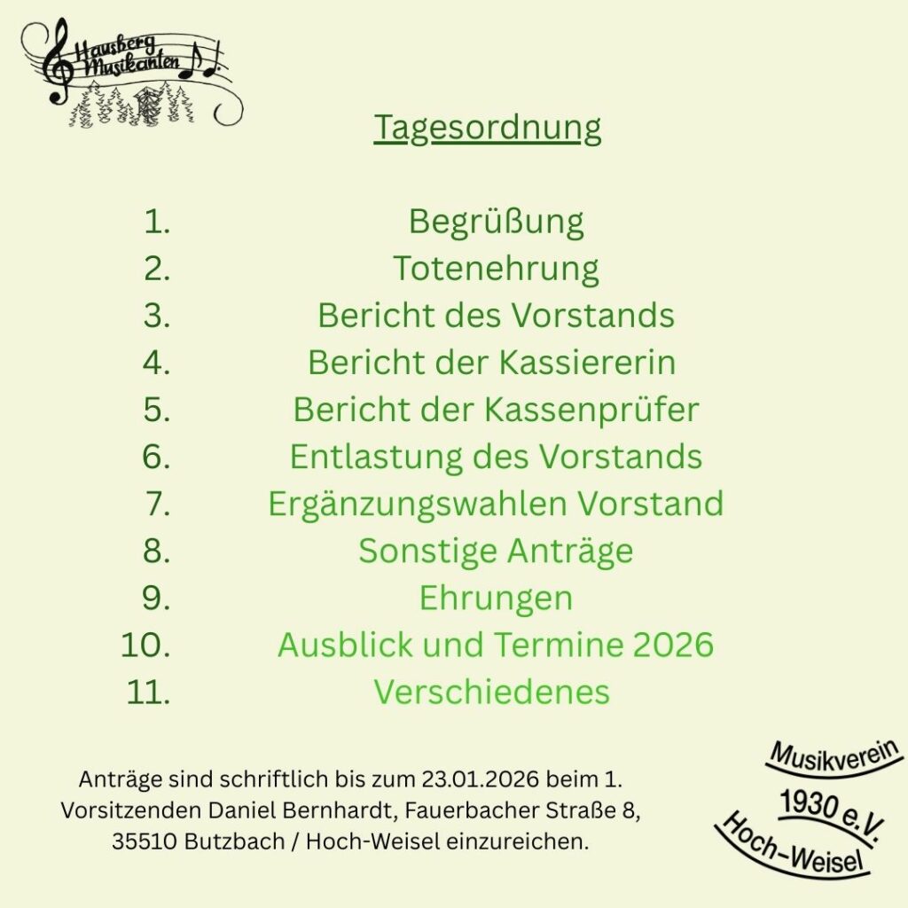 Einladung zur Jahreshauptversammlung des Musikverein - Unser Hoch-Weisel